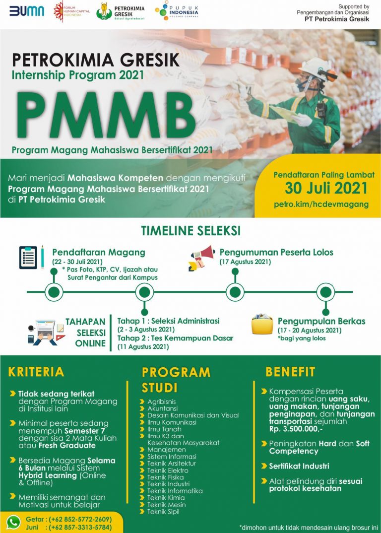 PENAWARAN PROGRAM MAGANG BERSERTIFIKAT BATCH 2 TAHUN 2021 DI PT PETROKIMIA GRESIK
