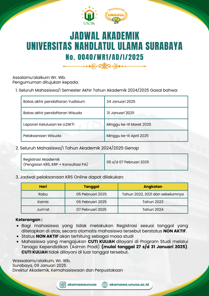 JADWAL AKADEMIK UNUSA 2025